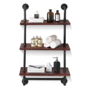 ivinta bathroom shelves floating shelves, 24" towel holder pipe wall shelf rustic wall mounted storage shelves with towel bar, industrial wall organizer towel racks 3 shelf…