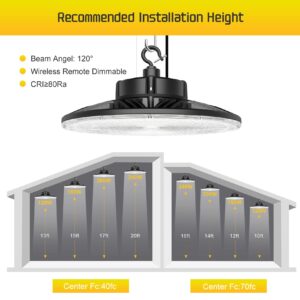 200W UL/DLC Listed LED High Bay Light Remote Control Dimmable Extra Bright Large 30,000Lm 5000K IP65 Waterproof LED UFO Warehouse Shop Bay Lights AC100-277V