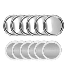 reusable canning lids 18/8 premium stainless steel mason jar lids 86mm wide mouth mason jars split-type lids with leak proof silicone seals anti-rust dishwasher safe12pack (12, 86mm, wide mouth)