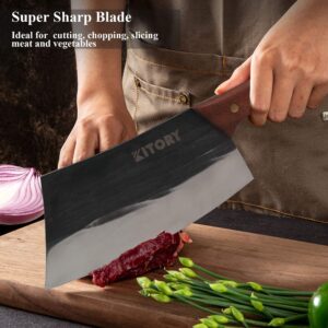 Forged Cleaver 7'', Meat Cleaver Knife, Full Tang Butcher Knife, High Carbon Steel Kitchen Chef Knife, Ergonomic Pear Wood Handle for Home Kitchen or Restaurant, 2024 Gifts