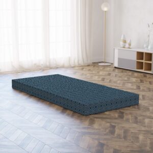 Ambesonne Oriental Foldable Mattress, Motif, 74.8" x 35.4", Turquoise Dark Blue