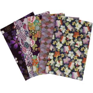 aufodara crafts quilting fabric cotton squares patchwork bundle, 5pcs 50 x 50 cm beautiful bronzing floral gold patterns japanese style fabrics for sewing quilt diy artcraft handwork (purple)