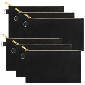 muka 6 pack canvas zipper pouch cosmetic black makeup bag travel toiletry - gold zipper