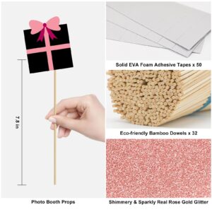 Birthday Photo Booth Props Kit - Happy Birthday Party Favors Supplies Bday Party Decoration Set with Real Glitter Cute Bday Designs for Women or Girls - Easy to Assemble 30 Pieces (Rose Gold)