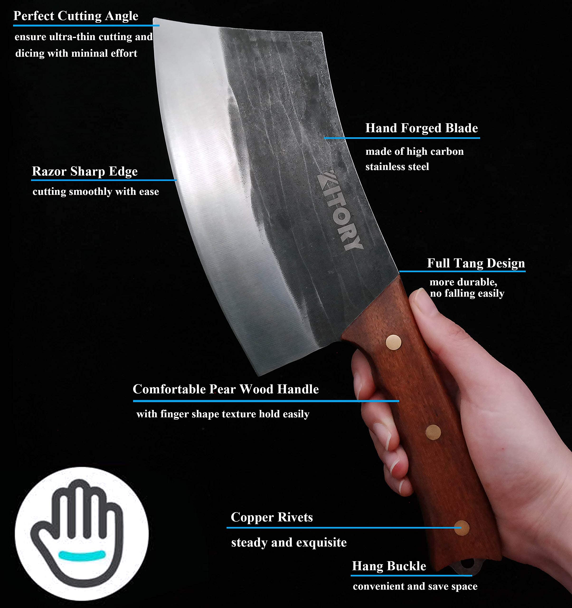 Forged Cleaver 7'', Meat Cleaver Knife, Full Tang Butcher Knife, High Carbon Steel Kitchen Chef Knife, Ergonomic Pear Wood Handle for Home Kitchen or Restaurant, 2024 Gifts