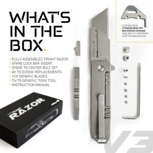 Exceed Designs TIRANT RAZOR V3 (Stonewashed) 6Al-4V Titanium Utility Knife & EDC Pocket Knife, Box Cutter, Razor Blade EDC Tool