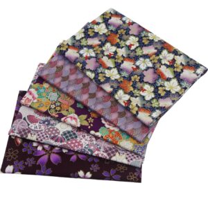 aufodara Crafts Quilting Fabric Cotton Squares Patchwork Bundle, 5PCS 50 x 50 cm Beautiful Bronzing Floral Gold Patterns Japanese Style Fabrics for Sewing Quilt DIY Artcraft Handwork (Purple)