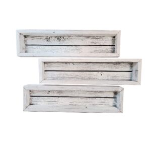 Reclaimed Wood Shadow Box with Wood Backing - Rustic Farmhouse Barnwood Style - Floating Shelves (White, Rectangle)