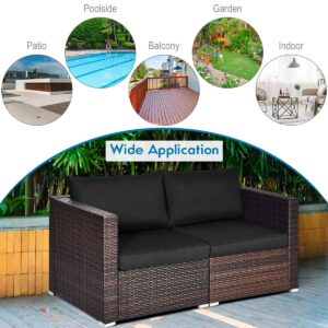 Tangkula Wicker Loveseat 2 Piece, Patio Furniture Couch with Removable Cushions, Rattan Loveseat Sofa for Balcony, Deck, Garden and Poolside