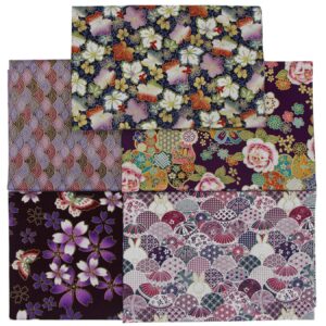 aufodara Crafts Quilting Fabric Cotton Squares Patchwork Bundle, 5PCS 50 x 50 cm Beautiful Bronzing Floral Gold Patterns Japanese Style Fabrics for Sewing Quilt DIY Artcraft Handwork (Purple)