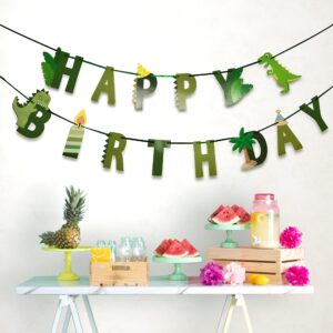 TmppDeco Dinosaur Birthday Banner - Dinosaur Happy Birthday Banner, Dinosaur Theme Birthday Party Decorations for Kids