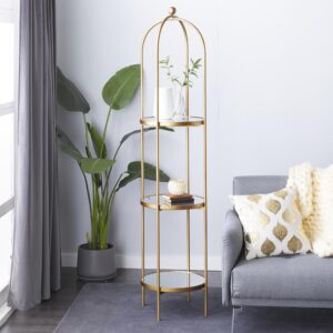 Deco 79 Metal 3 Shelf Shelving Unit with Mirror Shelves, 18" x 18" x 73", Gold