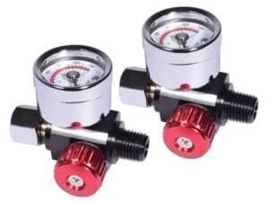 dynastus 2 pcs 1/4"-npt air pressure regulator kit, red, air adjusting valve regulator with gauge for spray guns and pnuematic tools