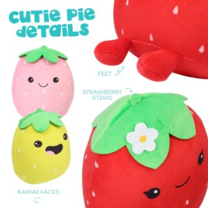 BenBen Strawberry Plush Toy, Set of 3, 12'', 7'' and 6'', Squishy Fruit Stuffed Plushies, Soft Hugging Cushion, Plush Pillow for Girls, Home Decorations, Easter Gifts