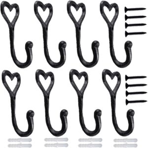 ebliiny decorative wall hooks coat towel hook,8 pcs key bag hanger coat hooks cast iron vintage holder love heart shape home decor,bath kitchen garage hanging scarf cap cup hat purse robes hook