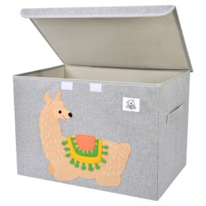 clcrobd foldable large kids toy chest with flip-top lid, collapsible fabric animal toy storage organizer/bin/box/basket/trunk for toddler, children and baby nursery (llama)