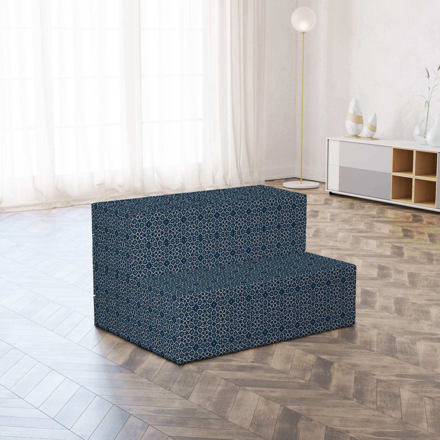 Ambesonne Oriental Foldable Mattress, Motif, 74.8" x 35.4", Turquoise Dark Blue