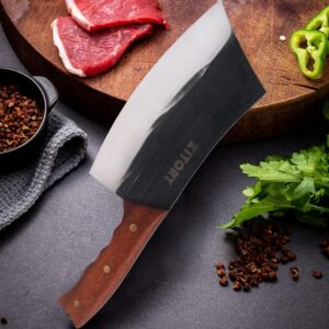 Forged Cleaver 7'', Meat Cleaver Knife, Full Tang Butcher Knife, High Carbon Steel Kitchen Chef Knife, Ergonomic Pear Wood Handle for Home Kitchen or Restaurant, 2024 Gifts