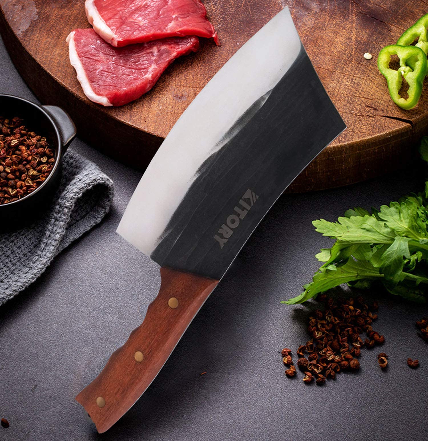 Forged Cleaver 7'', Meat Cleaver Knife, Full Tang Butcher Knife, High Carbon Steel Kitchen Chef Knife, Ergonomic Pear Wood Handle for Home Kitchen or Restaurant, 2024 Gifts