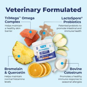 VETNIQUE Dermabliss Seasonal Dog Allergy Chews (60ct) & Glandex Anal Gland Support Powder with Pumpkin for Dogs (5.5oz Beef) Bundle