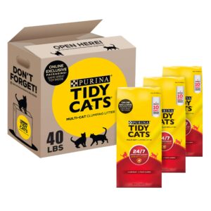 purina tidy cats clumping cat litter, 24/7 performance, clay cat litter, recyclable box - (pack of 3) 13.33 lb. bags