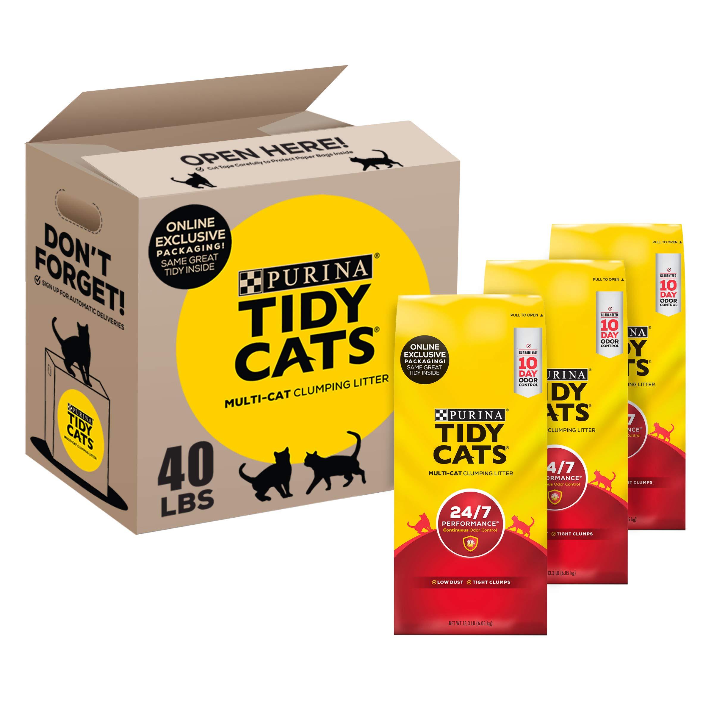 Purina Tidy Cats Clumping Cat Litter, 24/7 Performance, Clay Cat Litter, Recyclable Box - (Pack of 3) 13.33 lb. Bags