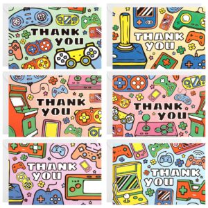 JOELELI 24 Pack Video Game Kids Thank You Cards with Envelope, Funky Gaming Bulk Thank You Notes Small Cute Blank Notecards Greeting Cards Varied Gratitude Card for Kids Birthday Baby Shower