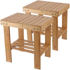 zeonhak 2 pack 12.3 x 9.4 x 13.2 inches bamboo step stool, bamboo foot stool, bamboo small seat stool for garden, living room, kitchen, bathroom, bedroom