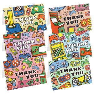 joeleli 24 pack video game kids thank you cards with envelope, funky gaming bulk thank you notes small cute blank notecards greeting cards varied gratitude card for kids birthday baby shower