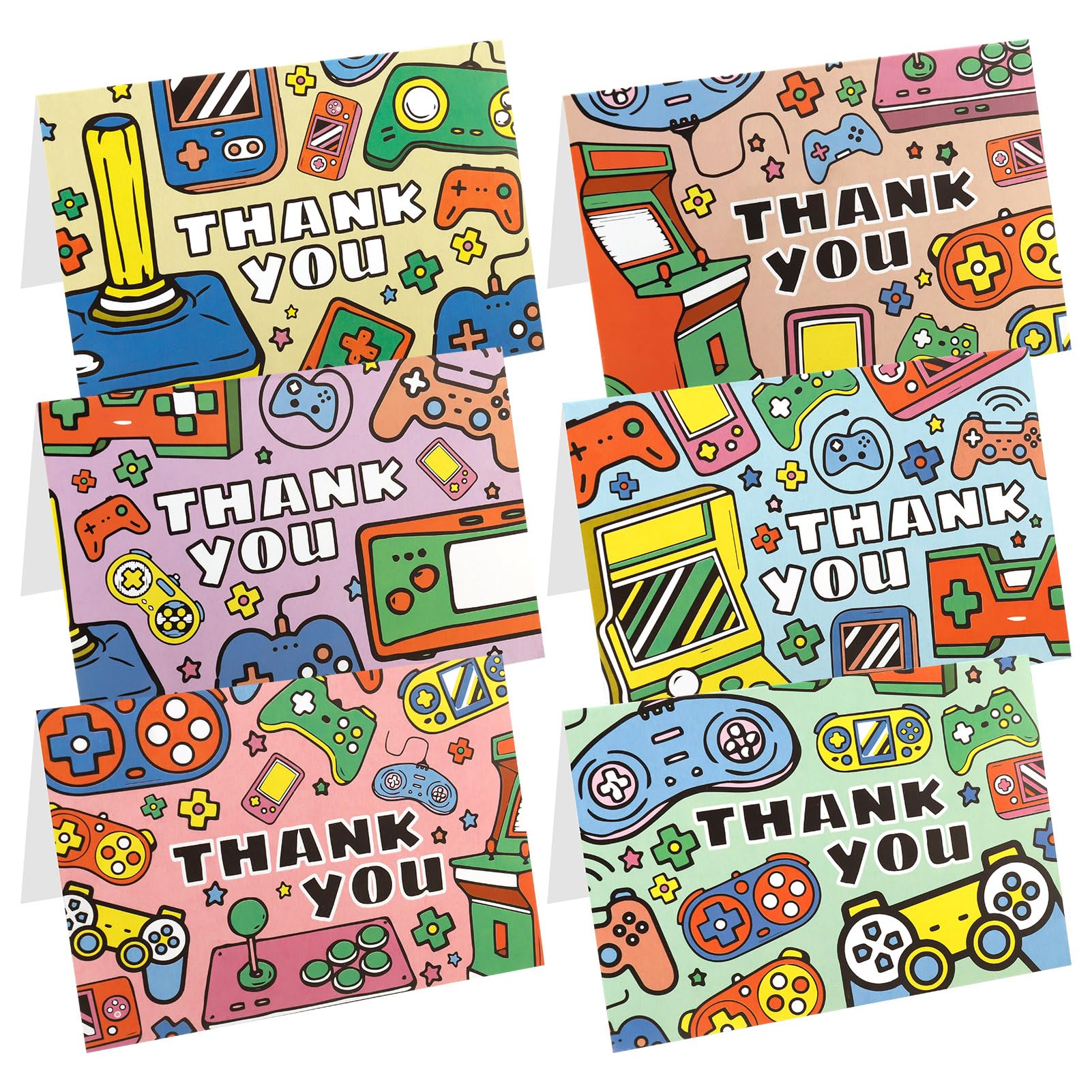 JOELELI 24 Pack Video Game Kids Thank You Cards with Envelope, Funky Gaming Bulk Thank You Notes Small Cute Blank Notecards Greeting Cards Varied Gratitude Card for Kids Birthday Baby Shower