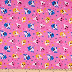 nickelodeon baby shark shark family party pink/multi, quilting fabric by the yard