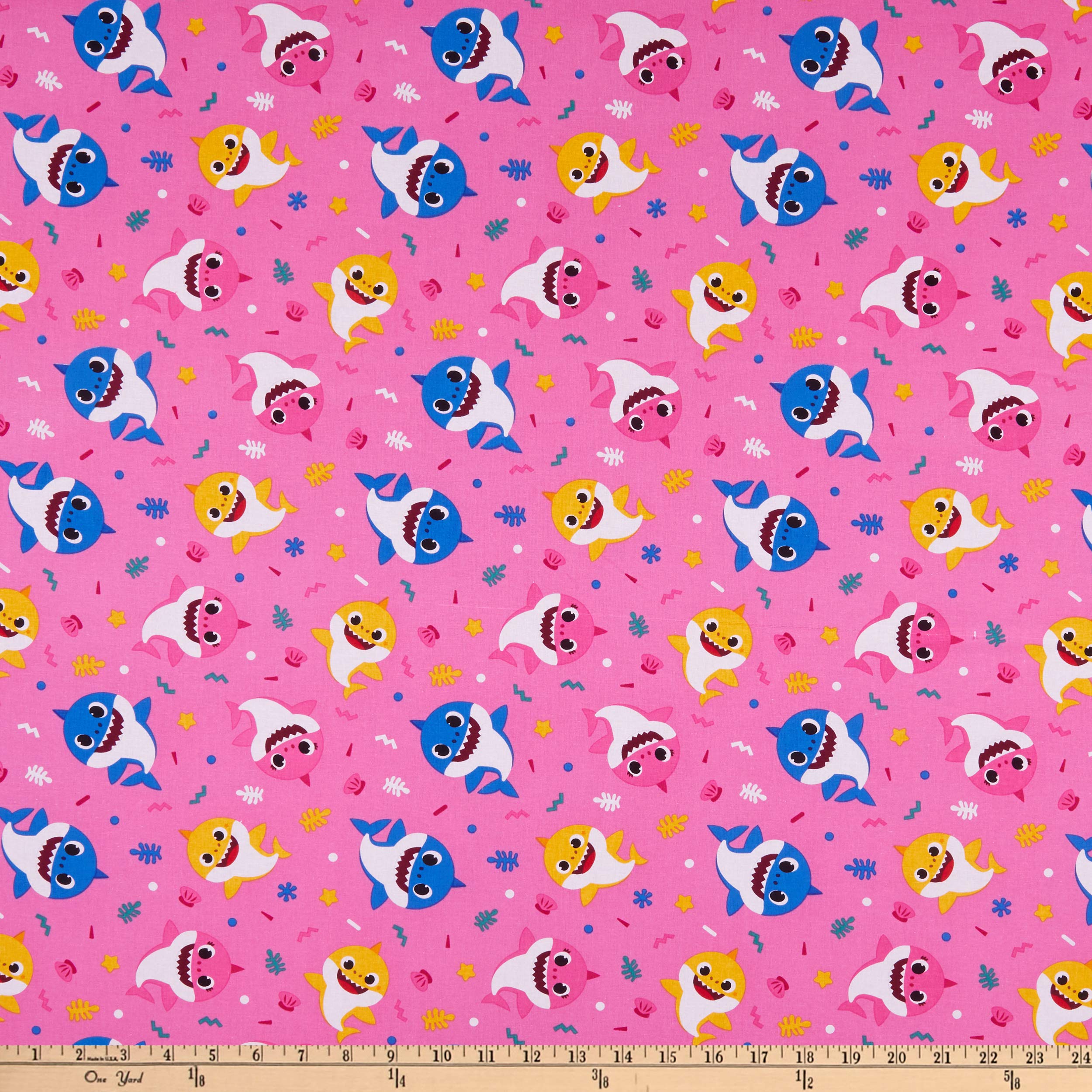 Nickelodeon Baby Shark Shark Family Party Pink/Multi, Quilting Fabric by the Yard