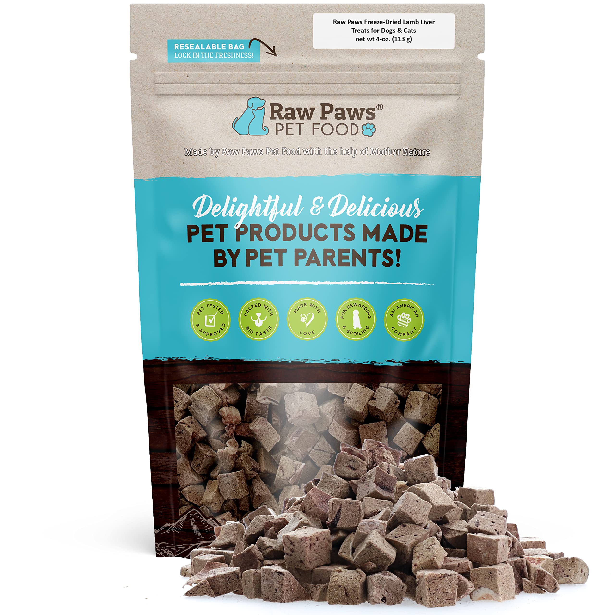 Raw Paws Freeze Dried Lamb Liver Treats for Dogs & Cats, 4-oz - Lamb Dog Treats Made in USA - Lamb Puppy Treats for Training - Liver Dog Treats - Cat Liver Treats for Dogs - Freeze Dried Dog Treats