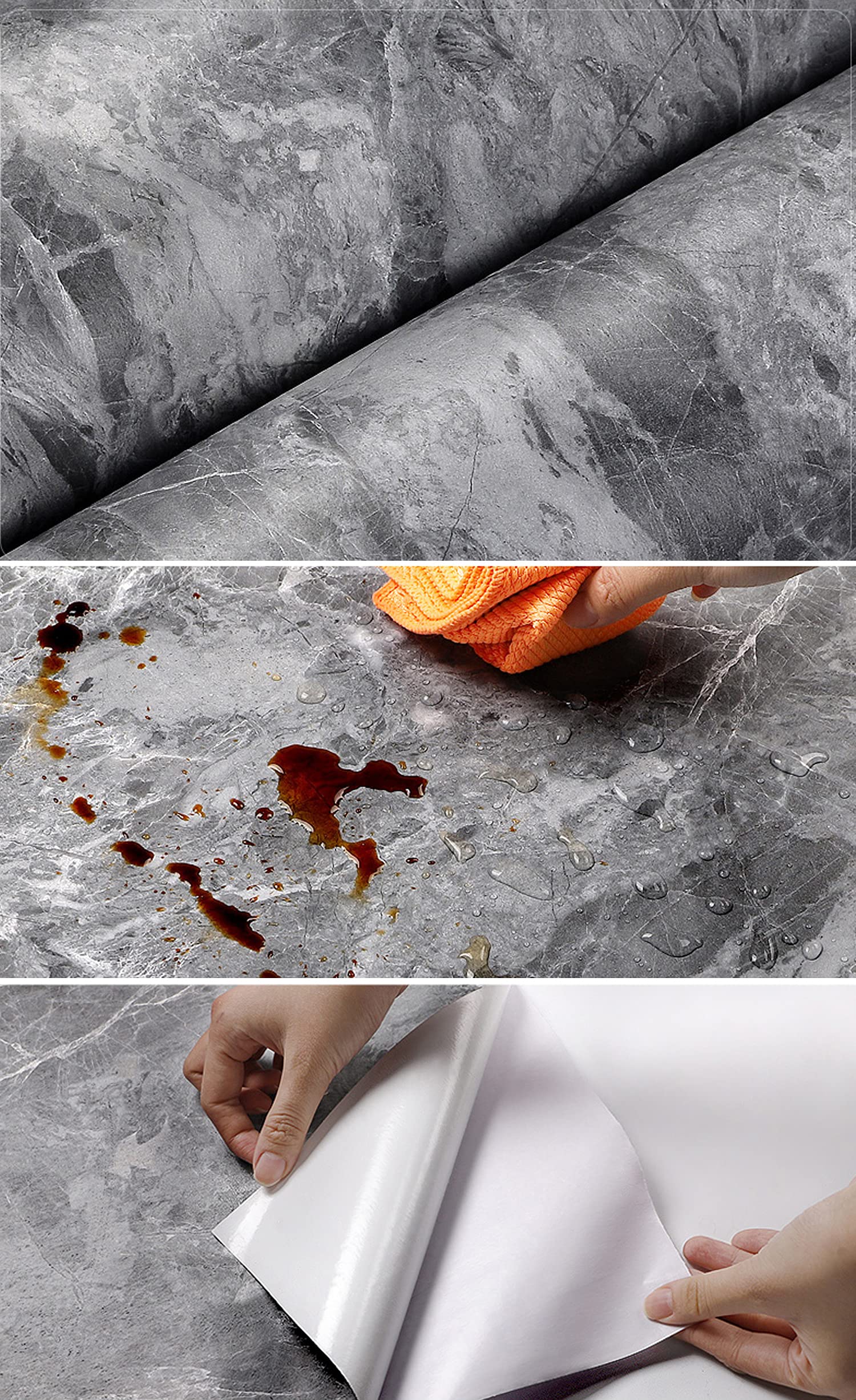 burgeliy Gray Marble Contact Paper Counter Top Covers Peel and Stick Wallpaper Self Adhesive Marble Paper for Countertops 15.7"×80" Waterproof Removable Thick Matte 3D Wallpaper for Bedroom Bathroom