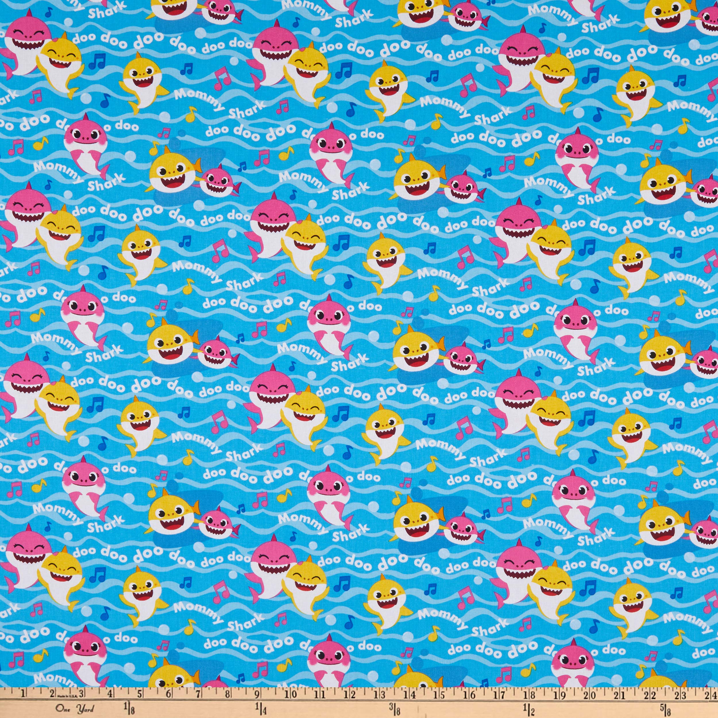 Nickelodeon Baby Shark Mommy & Baby Shark Blue/Multi, Quilting Fabric by the Yard