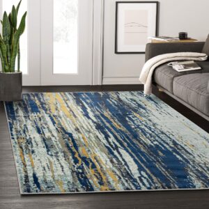 abani rugs blue & yellow painted pattern area rug w/bold design rugs modern 6' x 9' accent rug, laguna collection