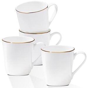 bone china coffee mugs, 10oz espresso cups set of 4, lightweight ceramic coffee mugs, porcelain white tea cups, latte mugs for women men moonlight, gold trim