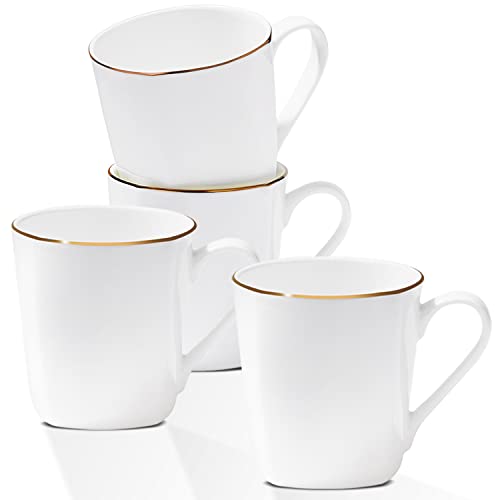 Bone China Coffee Mugs, 10oz Espresso Cups Set of 4, Lightweight Ceramic Coffee Mugs, Porcelain White Tea Cups, Latte Mugs for Women Men Moonlight, Gold Trim