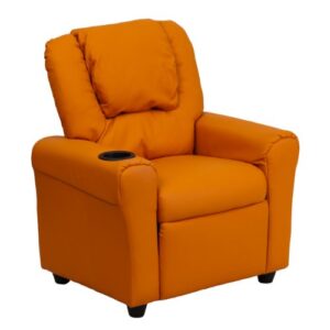 bizchair orange vinyl kids recliner with cup holder and headrest