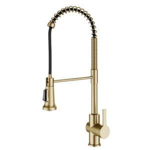 kraus britt 2nd gen commercial style pull-down single handle kitchen faucet in spot free antique champagne bronze, kpf-1691sfacb