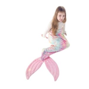 cosusket mermaid tail blanket, mermaid blanket for girls, all seasons soft premium colorful fish scale design snuggle blanket