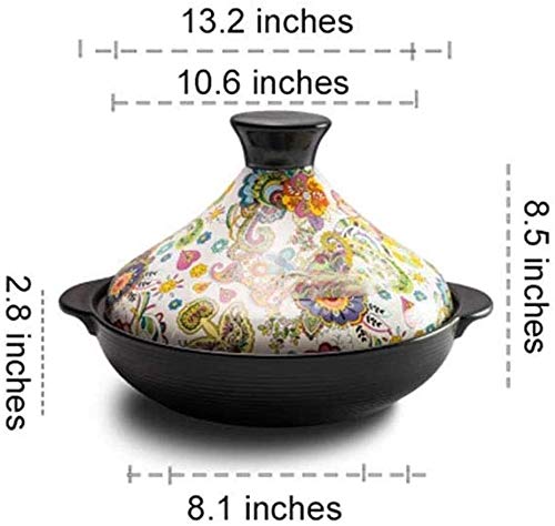 Ceramic Tagine Pot 2L Ceramic Casserole with Flower Pattern|Tagine Pot With Lid for Braising Slow Cooking|Without Lead Cooking Healthy Food