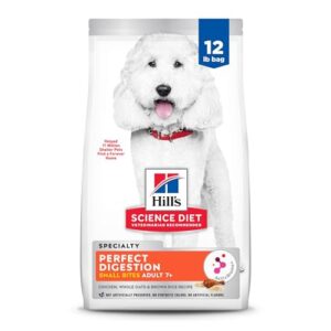 hill's science diet perfect digestion, senior adult 7+, digestive support, small kibble, dry dog food, chicken, brown rice, & whole oats, 12 lb bag