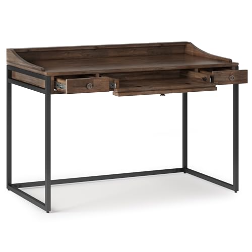 SIMPLIHOME Ralston SOLID ACACIA WOOD Modern Industrial 48 Inch Wide Small Desk in Rustic Natural Aged Brown, For the Office Desk, Writing Table, Workstation and Study Table