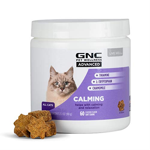 GNC Pets ADVANCED Calming Cat Chews Cats, 60 ct | Chicken Flavored Cat Soft Chews for Calming & Relaxation | Thiamine, L-Tryptophan, & Chamomile Cat Calming Supplements | Made in the USA