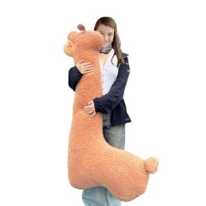 hofun4u llama plush pillow, 51 inch alpaca plush long body pillow, alpaca stuffed animal, christmas holiday birthday gift (brown)