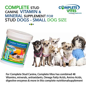 Complete Stud Canine – Vitamin & Mineral Supplement for Breeding Stud Dogs -(<20lbs)-48 nutrients-Improve Sperm/breeding Potential** Omega Fatty Acids, Amino Acids, Digestive Enzymes + More 105 Grams