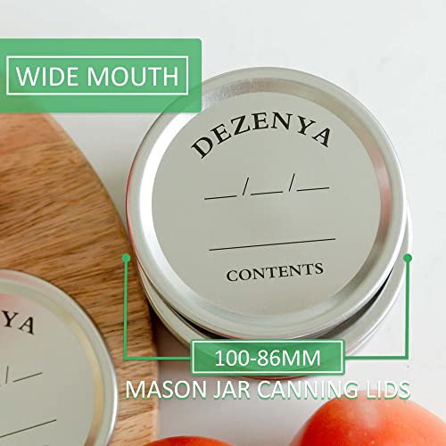 WIDE Mouth Canning Lids, 100 Count - Sturdy Metal Lids with Strong Silicone Seals That are Perfect for Meal Preservation & Food Storage - Fit for Wide Mouth Mason Jars - Canning Supplies by Dezenyaa