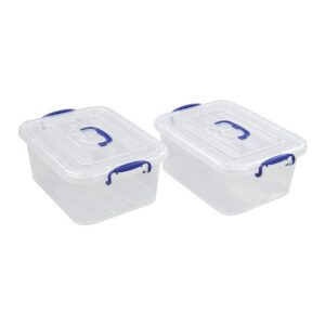 Easymanie 8 Quart Clear Bins with Navy Blue Handle, Plastic Storage Boxes, 2 Packs