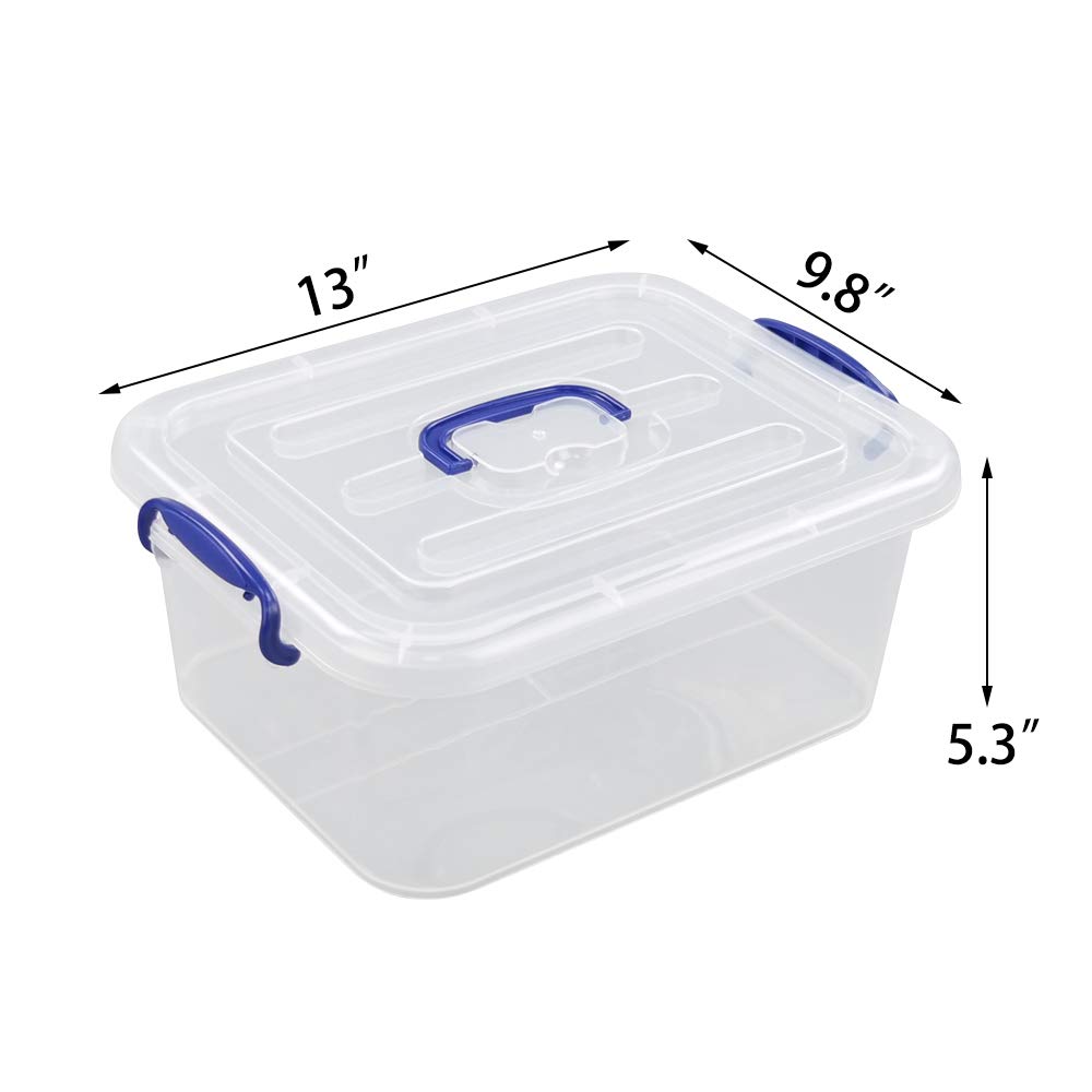 Easymanie 8 Quart Clear Bins with Navy Blue Handle, Plastic Storage Boxes, 2 Packs